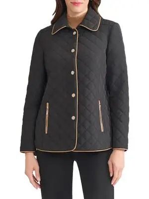 Jones New York Quilted Jacket With Contrast Trim - Jones Black/caramel