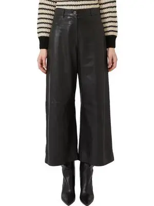 Max Mara Blanc Crop Wide Leg Leather Pants - Black