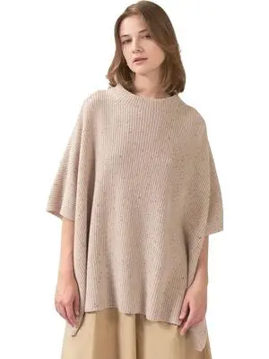 GOBI MONGOLIAN CASHMERE Rib-knit Cashmere Poncho - Biscotti