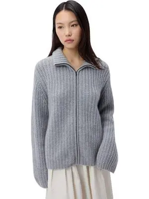 GOBI MONGOLIAN CASHMERE Chunky Cashmere Zip-up Cardigan - Vapor Blue