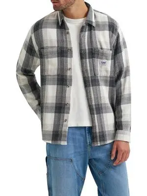 LEEM Plaid Woven Cotton Button-up Overshirt - Rebel Navy Plaid