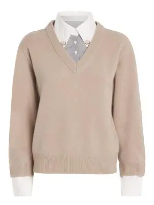 Claudie Pierlot Wool Sweater With Collar Insert - White