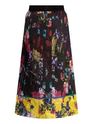 VERSACE Pleated Floral-Print Midi Skirt