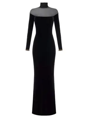 Elisabetta Franchi Velvet Maxi Dress With Mesh Inserts - Black
