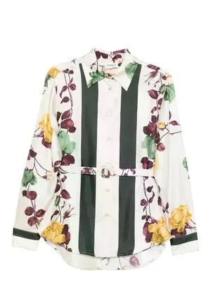 P.a.r.o.s.h Rose-print Belted Shirt - Neutrals