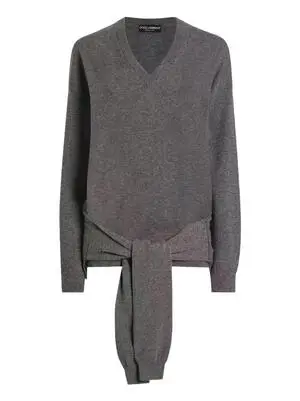Dolce & Gabbana Tie-detail V-neck Sweater - Grey