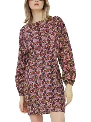 Sisley Geometric-print Long-sleeve Mini Dress - Pink