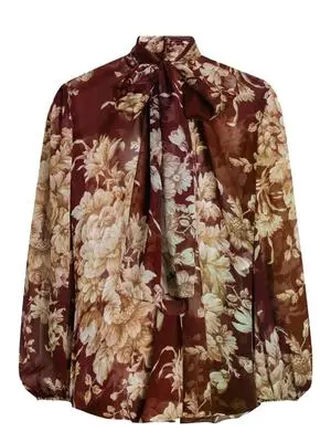 Dolce & Gabbana Floral-print Bow Blouse - Brown