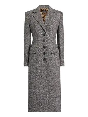 Dolce & Gabbana Herringbone Buttoned Coat - Grey
