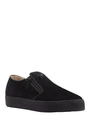 GIUSEPPE ZANOTTI Suede Slip-on Sneakers With Zip Detail - Black