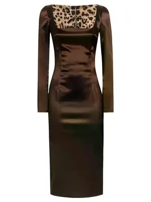 Dolce & Gabbana Square-neck Satin Midi Dress - Brown