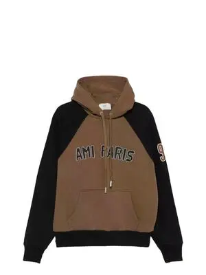 Ami Raglan-sleeve Hoodie With Embroidered Logo - Brown