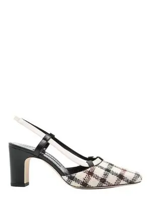 Manolo Blahnik 70mm Vestal Checked Slingback Pumps - White