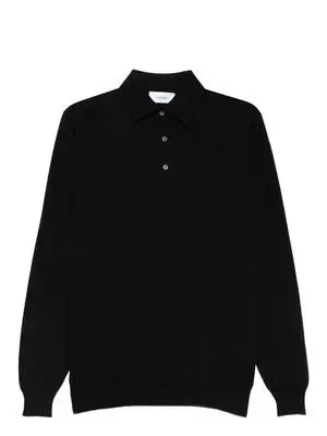 LARDINI Long-sleeve Wool Polo Shirt - Black