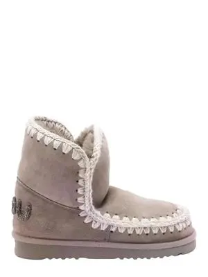 Mou Crochet-detail Sheepskin Boots - Grey