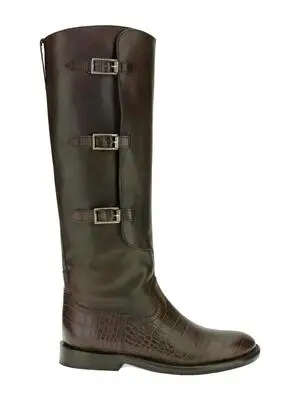 Paris Texas Montana Crocodile-embossed Buckle Boots - Brown