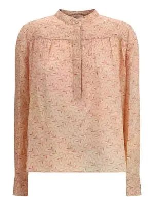 KRISTINA TI Foliage-print Stand-up Collar Blouse - Pink
