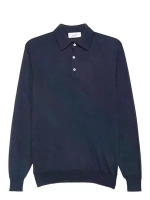 LARDINI Long-sleeve Button Polo Shirt - Blue