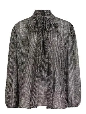 Dolce & Gabbana Chevron-print Blouse With Bow - Black