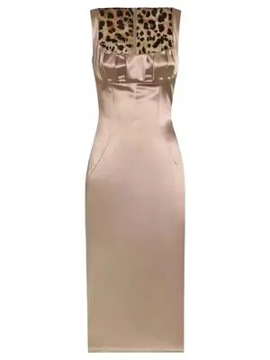 Dolce & Gabbana Satin Midi Dress With Pleat Detail - Neutrals