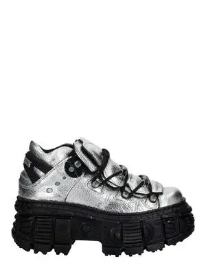 NEW ROCK Metallic Leather Platform Sneakers - Grey