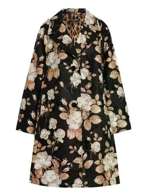 Dolce & Gabbana Rose-print Long Coat - Black