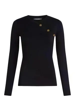 Karl Lagerfeld Button-embellished Long-sleeve Top - Black