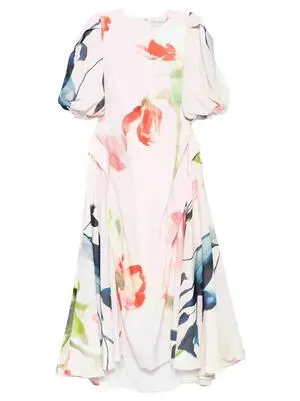 Stine Goya Floral-print Midi Dress With Puff Sleeves - Pink