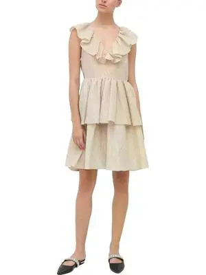 CUSTOMMADE Frill-detail Cotton-blend Mini Dress - Neutrals
