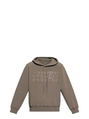 MAISON MARGIELA Numbers-embroidered Fleece Hoodie - Brown