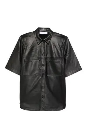 IRO PARIS Leather Short-sleeve Pocket Shirt - Black