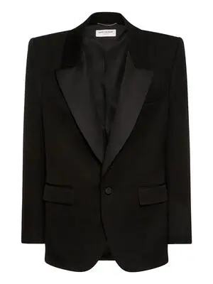 Saint Laurent Tuxedo Wool Blazer With Satin Lapel - Black