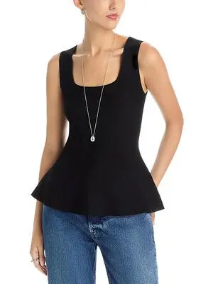 T Tahari Square Neck Peplum Top - Black