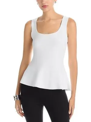 T Tahari Square Neck Peplum Top - White Star