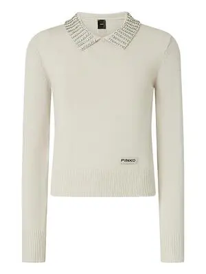 Pinko Ventotene Collared Crewneck Sweater - Cloudy Silver