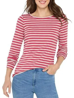 NIC+ZOE Long Sleeve Stripe Boat Tee - Red Multi