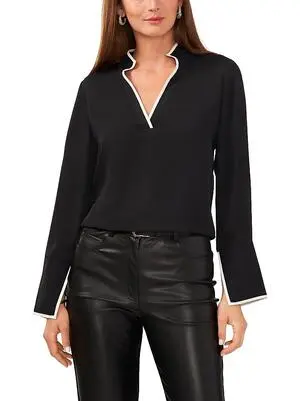 Vince Camuto Contrast Trim Tunic Blouse - Rich Black