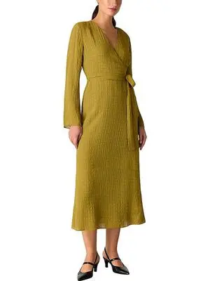 Whistles Alex Textured Wrap Midi Dress - Olive