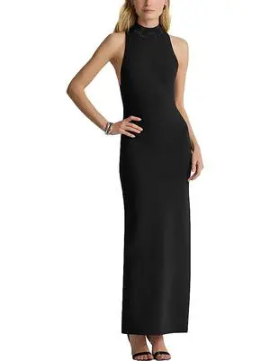 St. John Evening Cutout Knit Mock Neck Gown - Black