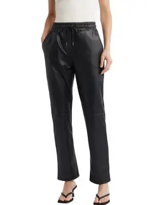 HUE Faux Leather Wide-Leg Drawstring Pants