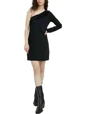 The Kooples Pleated One-shoulder Mini Dress - Black