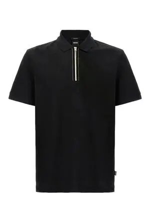 BOSS Half-zip Short-sleeve Polo Shirt - Black