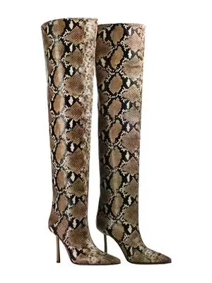 LE SILLA Snake-print Vittoria 110mm Boots - Brown