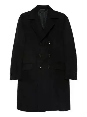 Kiton Double-breasted Cupro Coat - Black