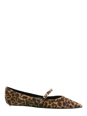 STUART WEITZMAN Leopard Print Buckle Flats - Brown