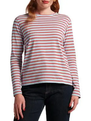 FRANCES VALENTINE Long Sleeve Striped Tee Shirt - Light Blue/red