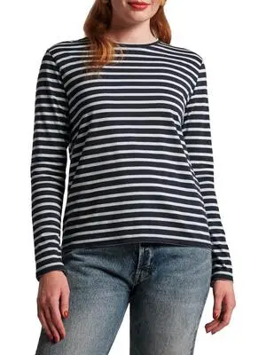 FRANCES VALENTINE Long Sleeve Striped Tee Shirt - Navy/light Blue
