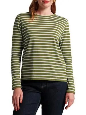 FRANCES VALENTINE Long Sleeve Striped Tee Shirt - Olive/light Blue