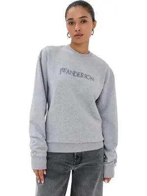 JW Anderson Logo Embroidery Cotton Sweatshirt - Grey Melange