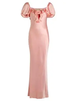 DE LA VALI Eden Ruffled Stretch-satin Maxi Dress - Light Pink